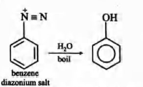 Statement 1: Benzene diazonium salt on boiling with water forms phenol ...