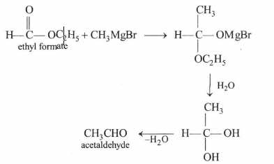 Reaction of ethyl formate with excess of CH3Mg followed by hydrolysis gives