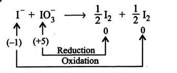 I- reduces IO-3 and I2 and itself oxidised to I2 in acidic medium. Thus ...