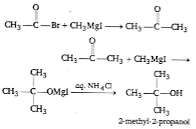 Acetyl bromide reacts with excess of CH3MgI followed by treatment with ...
