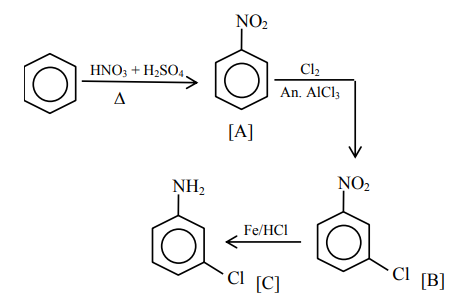 Identify correct A, B and C in the reaction sequence given below