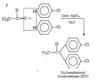 Trichloroacetaldehyde, CC13CHO reacts with chlorobenzene in