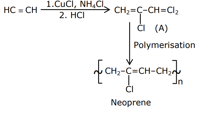 Consider the following sequence of reactions: HC ≡ CH xrightarrow[2.HCl]1 . CuCl , NH 4 Cl ( A ...