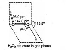 The bond angle H—O—O in H2O2 in gaseous phase is