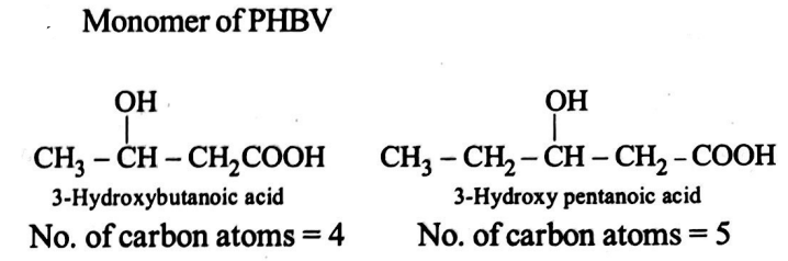 The difference in number of carbon atoms in the monomers of PHBV is