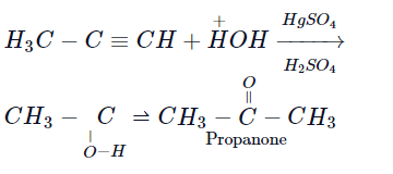 Propyne on hydrolysis in presence of H 2 SO 4 and HgSO 4 gives