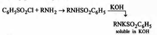 RNH2 reacts with C6H5SO2Cl in aqueous KOH to give a clear solution. On ...