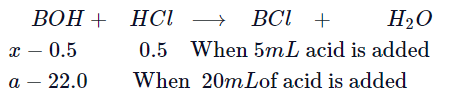 A 40 ml. solution of a weak base, BOH is titrated with 0. 1 N HCl ...