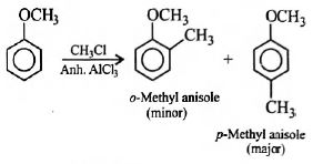 Anisole on reaction with chloromethane in presence of anhydrous AlCl3 gives