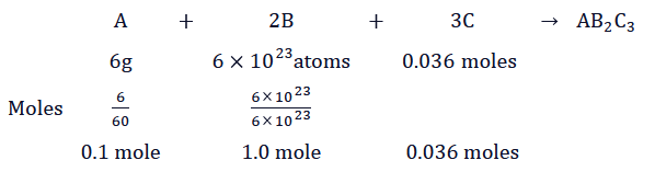 A +2 B +3 C leftharpoons AB 2 C 3 In the above reaction, 4.8 g of ...