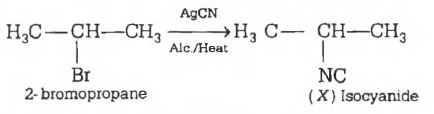 In the given set of reactions, 2-Bromopropane ->[alc. AgCN]