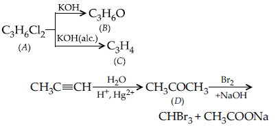 A compound A of formula C6H6Cl2 on reaction with alkali can give B of ...