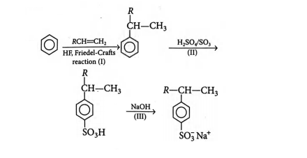 For the preparation of a detergent ‘P’ from benzene, the following ...