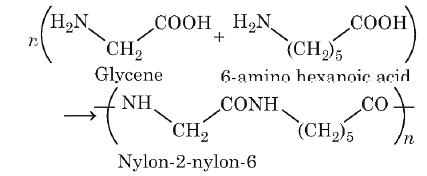Nylon-2-nylon-6 is a co-polymer of 6-aminohexanoic acid and