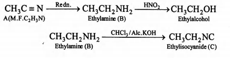 An organic compound 'A' having molecular formula C 2 H 3 N on reduction gave another compound 'B ...