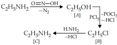 The end product of the following reaction is C2H5NH2 xrightarrowHNO2 [A ...