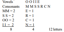 Consider the word " W " ≡ COMMISSIONER containing 12 letters of which ...