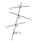 Let L 1, L 2, L 3 be three lines where L 1=2 x + y -2=0, L 2= x -2 y +1 ...