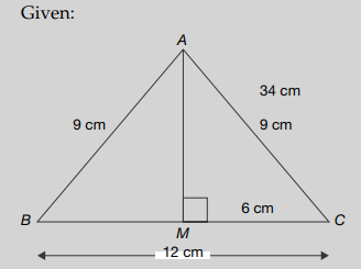 The area of the triangle having two sides 9 mathrm~cm and 12 mathrm~cm ...