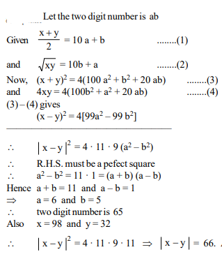 The arithmetic mean of two distinct positive integers x and y is a two digit number. The ...