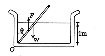 A uniform rod of length 2 m, specific gravity 0.5 and mass 2 kg is ...