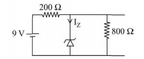 The reverse breakdown voltage of a Zener diode is 5.6 V in the given circuit. The current Iz (in ...