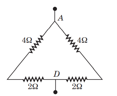 Three resistances of 4 Ω each are connected as shown in figure. If the ...