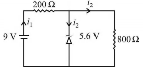 The reverse breakdown voltage of a Zener diode is 5.6 V in the given circuit. The current Iz (in ...