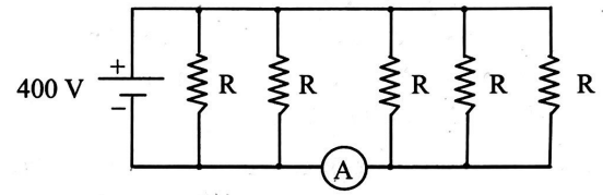 Five identical resistors each of resistance R =3000 Ω are connected to ...