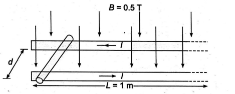 A stiff metal rod is kept over two knife edges of length L=1 m as shown ...