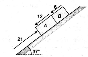 Blocks A and B of masses 2 kg and 1 kg respectively are pushed up a ...