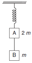 Two blocks A and B of masses 2 m and m, respectively, are connected by ...