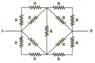 13 resistors each of resistance R Ω are connected in the circuit as ...