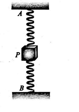 Two identical springs are attached to a small block P. The other ends ...