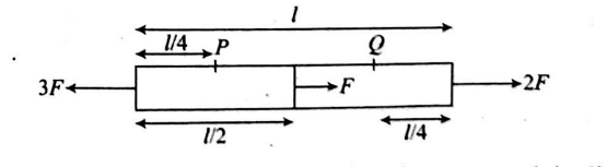 In the figure shown, a rod is kept on floor and applied some forces ...