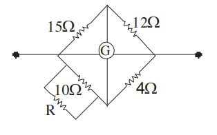 In Wheatstone bridge, four resistors of resistances 15 Ω, 12 Ω, 4 Ω and ...