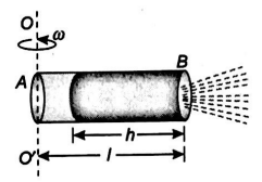 A horizontal-oriented tube A B of length l=2.5 m rotates with a ...