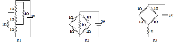 Figure shows three resistor configurations R1, R2 and R 3 connected to ...