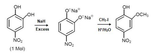 One mole of 4-nitrocatechol (4-nitro-1,2-dihydroxybenzene) on treatment ...