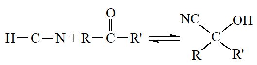 The formation of cyanohydrin from acetone is which type of reaction?