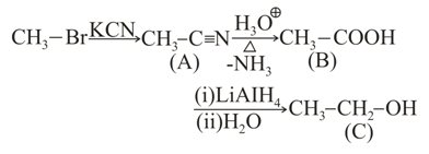 (CH)3-Br oversetKCN arrow (A) arrow Δ H3 O⊕(B) arrow (. ii .) H2 O(. i ...