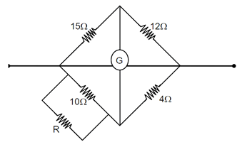 In network of Wheatstone Bridge, four resistances of 15Ω,12Ω,4Ω and 10Ω ...