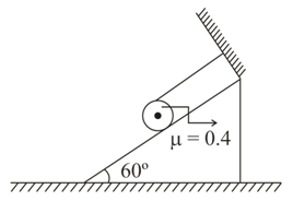 A solid cylinder of mass m is wrapped with a string and placed on a rough inclined plane as ...