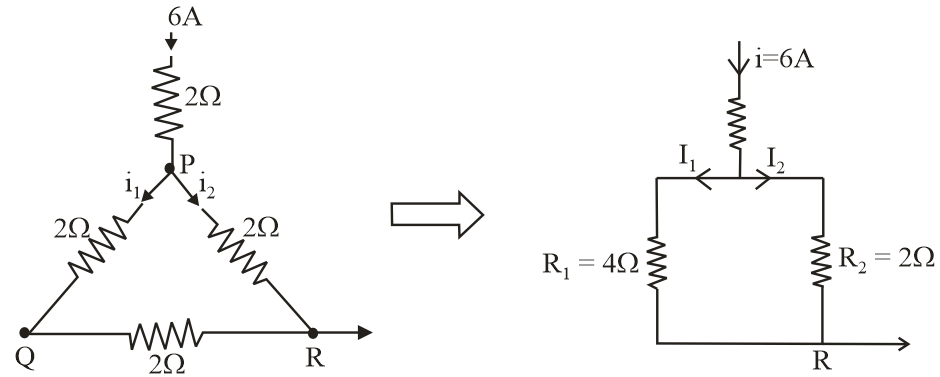 A current of 6 A enters one corner P of an equilateral triangle PQR ...