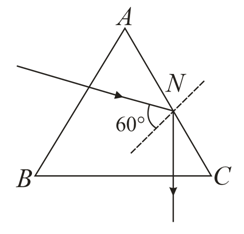 A light ray falls perpendicular on one face of an equilateral prism ...
